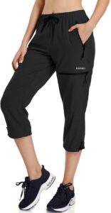 ksmien women's lightweight hiking capri pants quick dry workout cargo capris water resistant upf 50+ zipped pockets