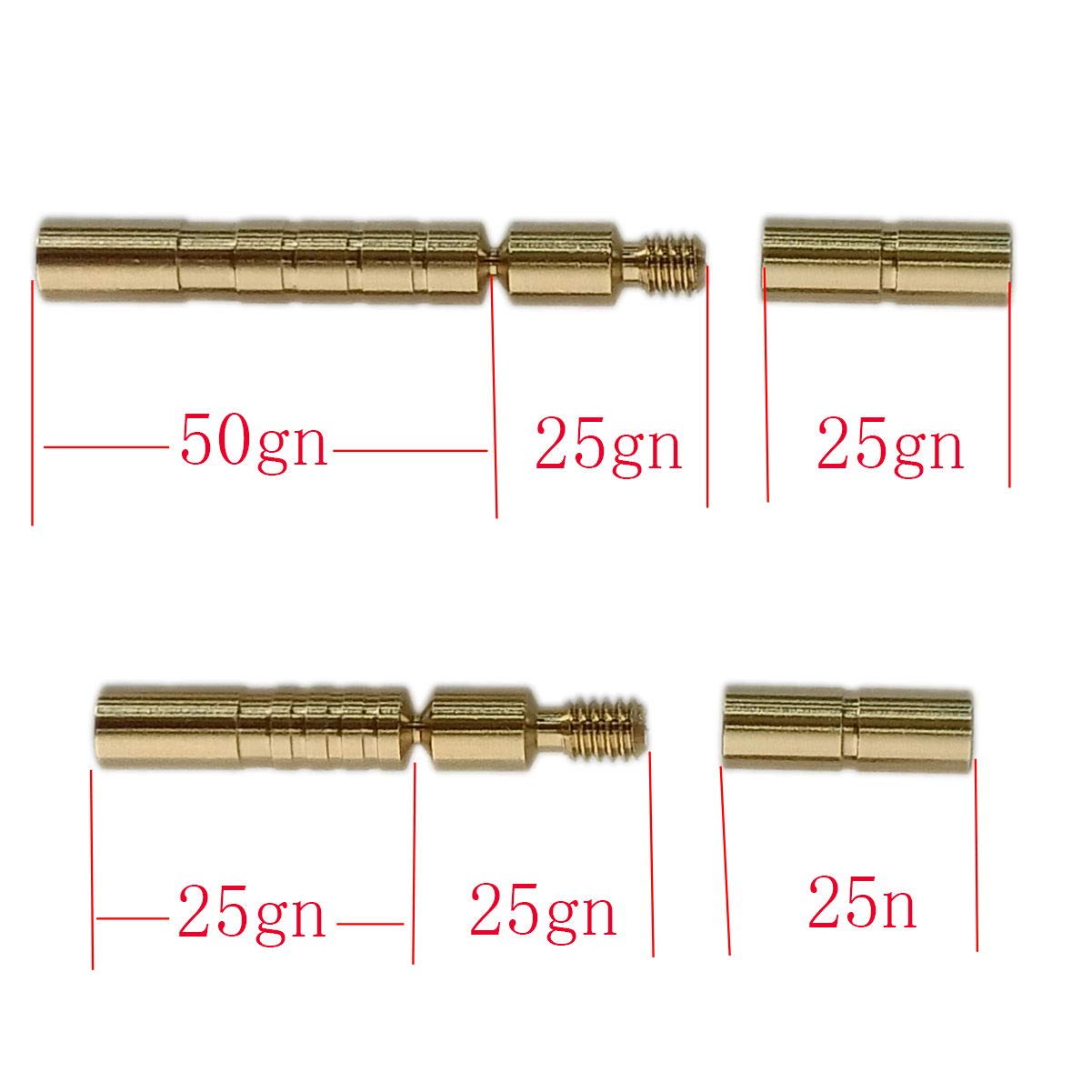 yeseje 5.0 Brass Arrow Inserts,Weight 75 Grain 50 Grain add 25 Grain Brass Weight 12Set-Pack (75)