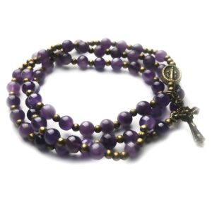 amethyst stone catholic rosary bracelet for women with virgin mary our lady of graces medal charm - catholic gifts