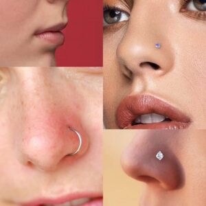 Boernfnso 18G Nose Rings for Women Surgical Steel Nose Rings Hoops Nose Piercing Jewelry,Screw Nose Rings, Corkscrew Nose Ring Studs,Opal Nose Ring CZ Screw Nose Studs，Cute Nose Rings,Silver