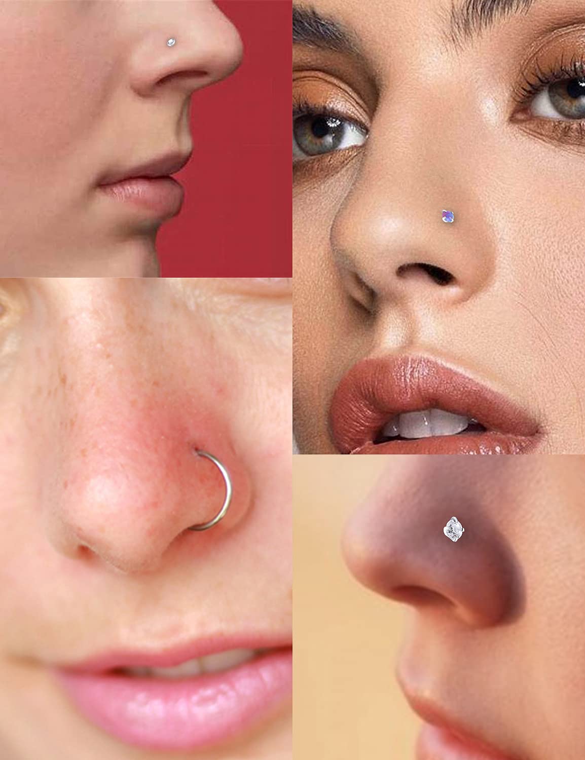 Boernfnso 18G Nose Rings for Women Surgical Steel Nose Rings Hoops Nose Piercing Jewelry,Screw Nose Rings, Corkscrew Nose Ring Studs,Opal Nose Ring CZ Screw Nose Studs，Cute Nose Rings,Silver