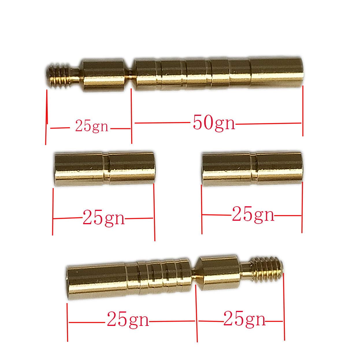 yeseje 5.0 Brass Arrow Inserts,Weight 75 Grain 50 Grain add 25 Grain Brass Weight 12Set-Pack (75)