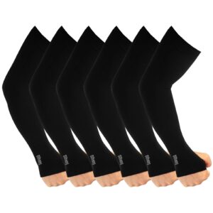 quhang 6 pairs arm compression sleeves for women men outdoor upf50 uv protection sun sleeves cooling tattoo black sleeves with thumb hole