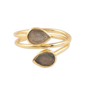 novica artisan handmade gold plated labradorite wrap ring from india cocktail gemstone [ring front 0.5 in l x 0.6 in w x 0.1 in h band width 3 mm w] ' golden aurora'