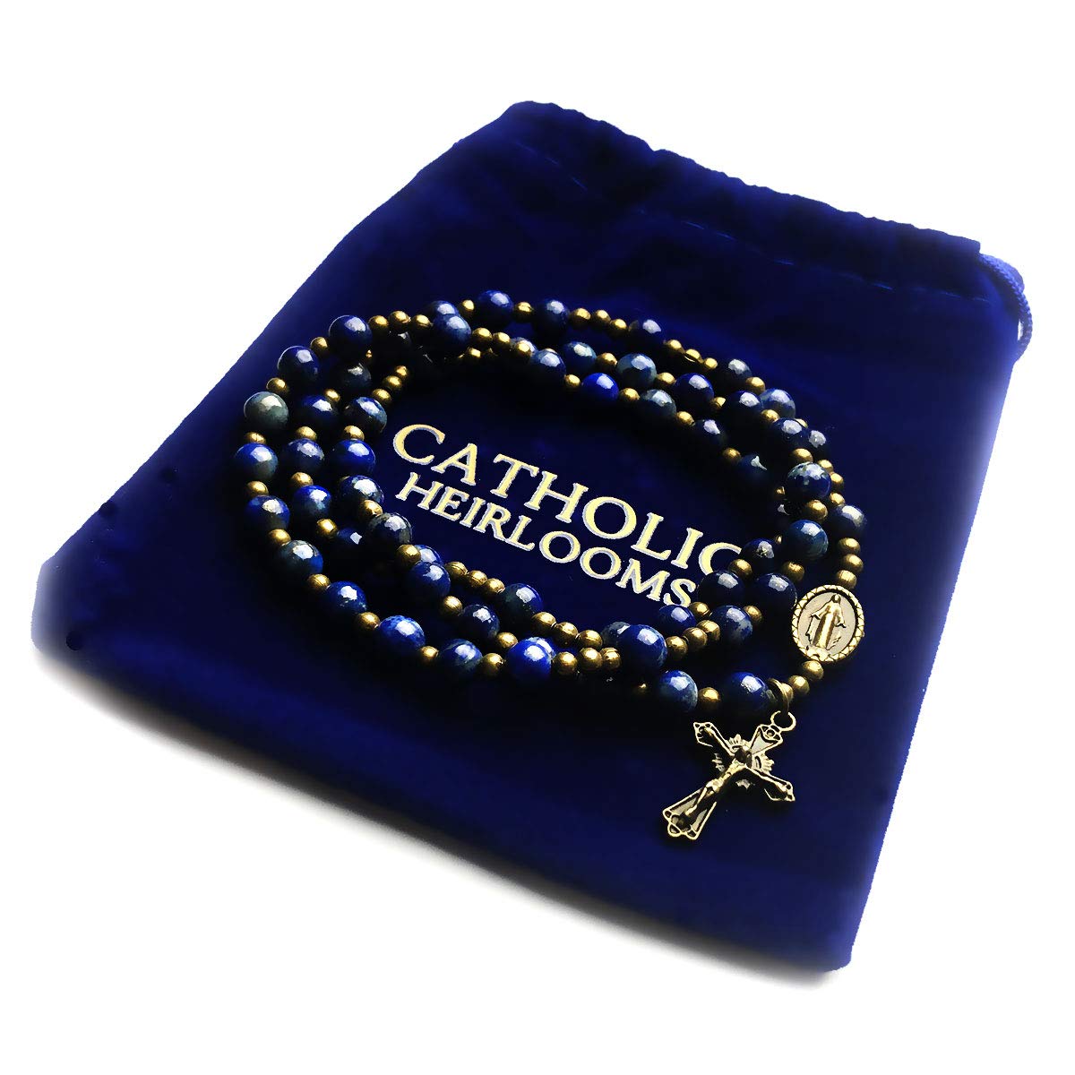 Blue Lapis Stone Catholic Rosary Bracelet for Women with Virgin Mary Our Lady of Graces Medal Charm - Catholic Gifts