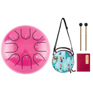 steel tongue drum, tongue drum 6 inch 8 notes hand pan drum c key meditation drum percussion instrument with bag, 2 drumsticks, finger picks for adults kids beginner - pink