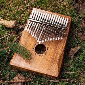 Ortega Guitars Wood 17 Key Kalimba-C Major-Top Soundhole-w/Bag, Tuning Hammer, Polish Cloth, Case, Solid Acacia (OKB1)