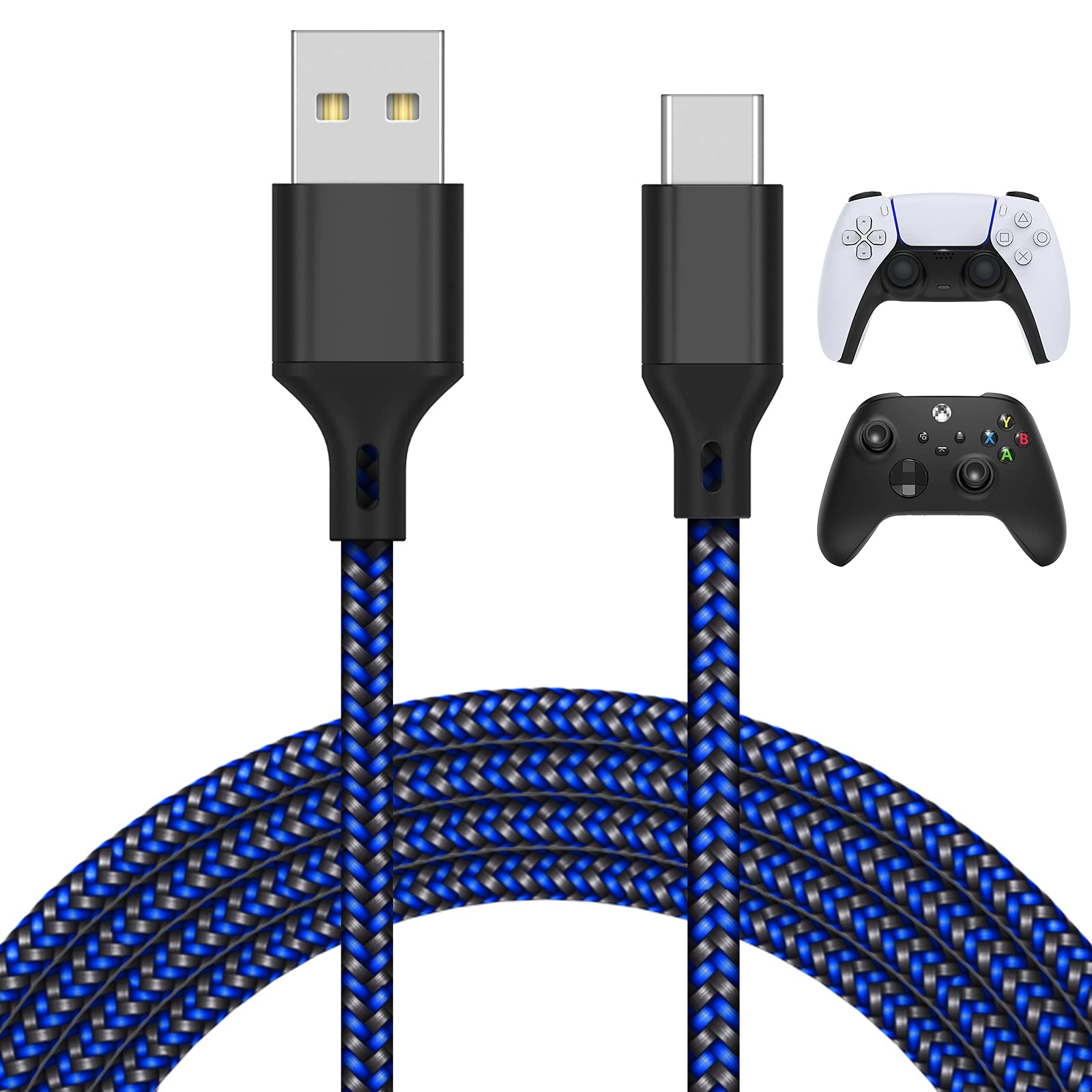 MENEEA 16.4FT Braided USB-C Charging Cable for PlayStation 5/Xbox Series X/S/Switch Controllers - Replacement Charger Cord for PlayStation 5/Xbox/Switch Accessories (Blue)