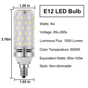 LEKE E12 LED Bulb 80W-100W Equivalent E12 Candelabra Bulb 1000Lumen Non-dimmable E12 Light Bulb 8W 6000K White(4 Pack)