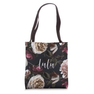 lulu - elegant floral rose & peony personalized name tote bag