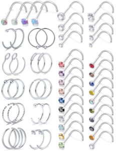 boernfnso 18g nose rings for women surgical steel nose rings hoops nose piercing jewelry,screw nose rings, corkscrew nose ring studs,opal nose ring cz screw nose studs，cute nose rings,silver