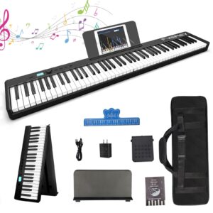 fverey folding piano keyboard, 88 key semi weighted keyboards electric piano, full size keyboard portable digital piano with sustain pedal, handbag, bluetooth, usb midi for beginner, adult