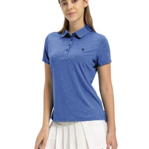 TBMPOY Women's Golf Polo T Shirts Lightweight Moisture Wicking Short Sleeve Shirt Quick Dry 4-Button Dark Blue M