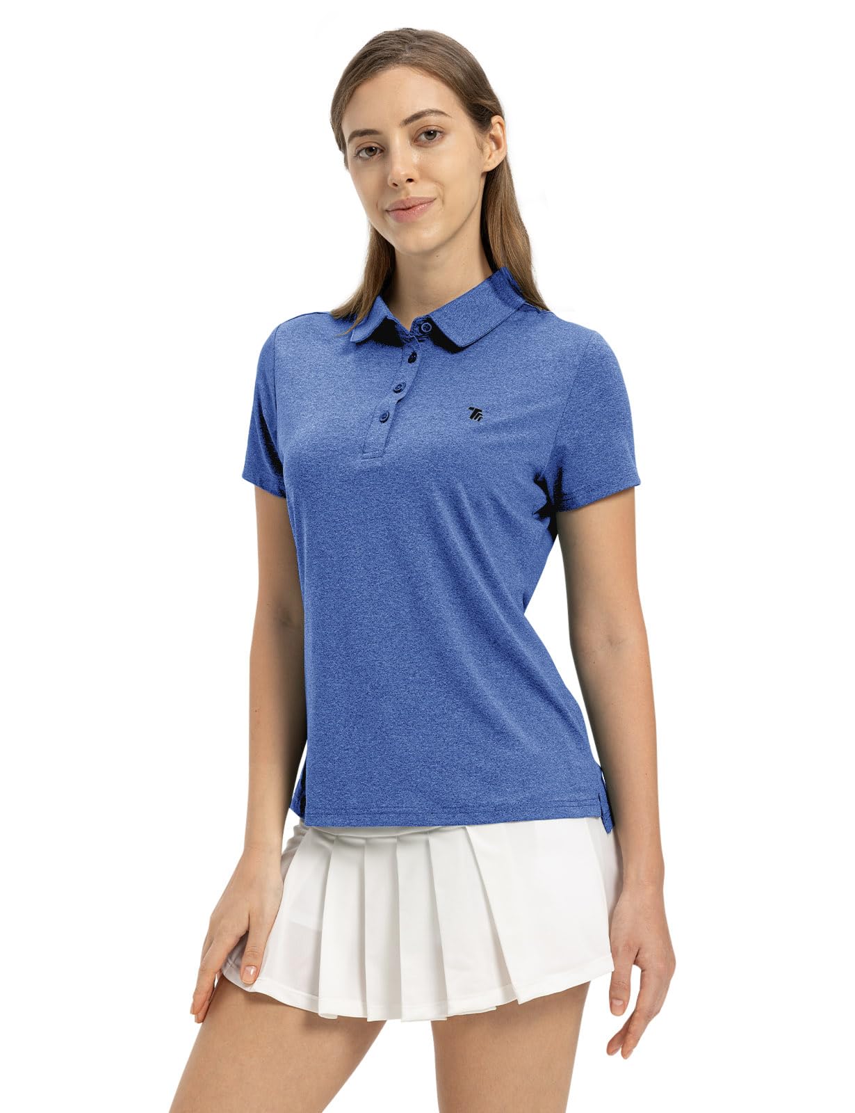 TBMPOY Women's Golf Polo T Shirts Lightweight Moisture Wicking Short Sleeve Shirt Quick Dry 4-Button Dark Blue M