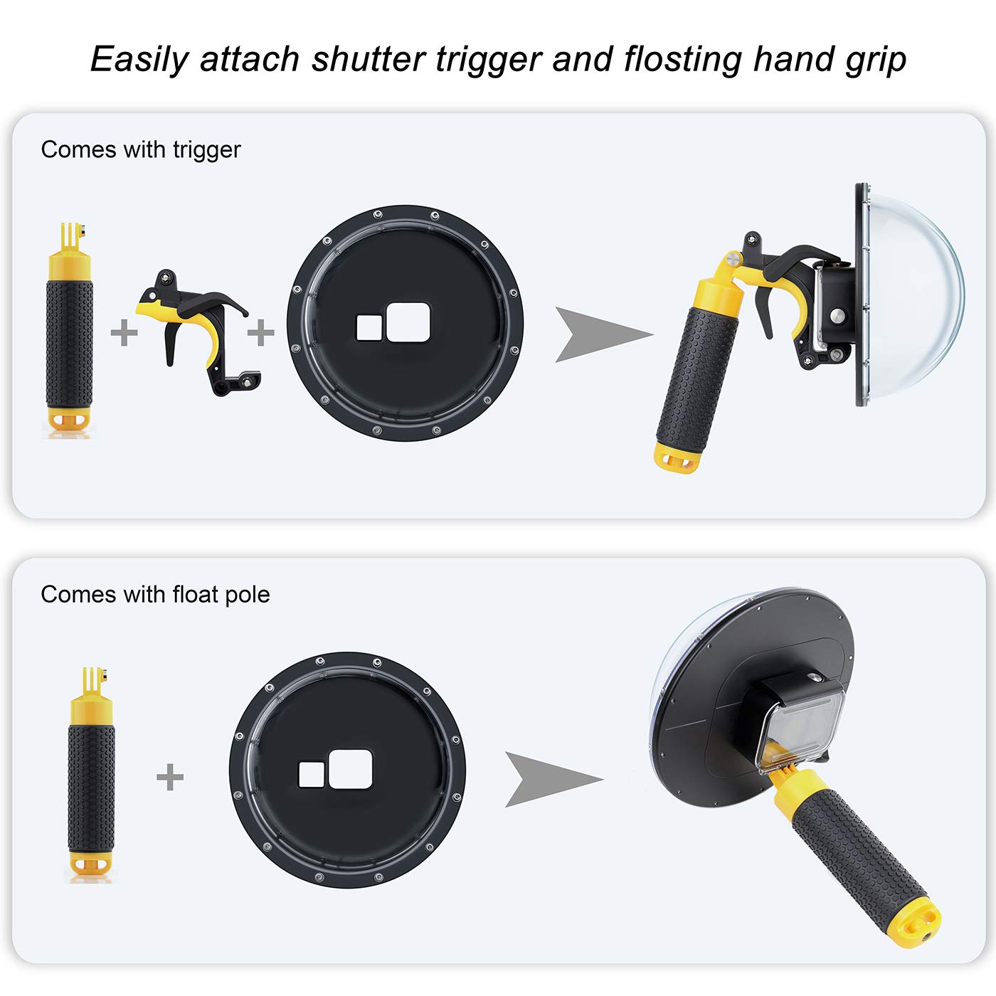 GEPULY Dome Port for GoPro Hero 8 Black, Dome Port Lens with Waterproof Housing Case Shutter Trigger Floating Hand Grip for Hero 8 Black Snorkeling Diving Underwater Photography