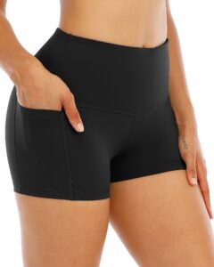 chrleisure spandex yoga biker shorts with pockets for women, 3'' / 5'' / 8'' workout booty shorts (3“ black, s)