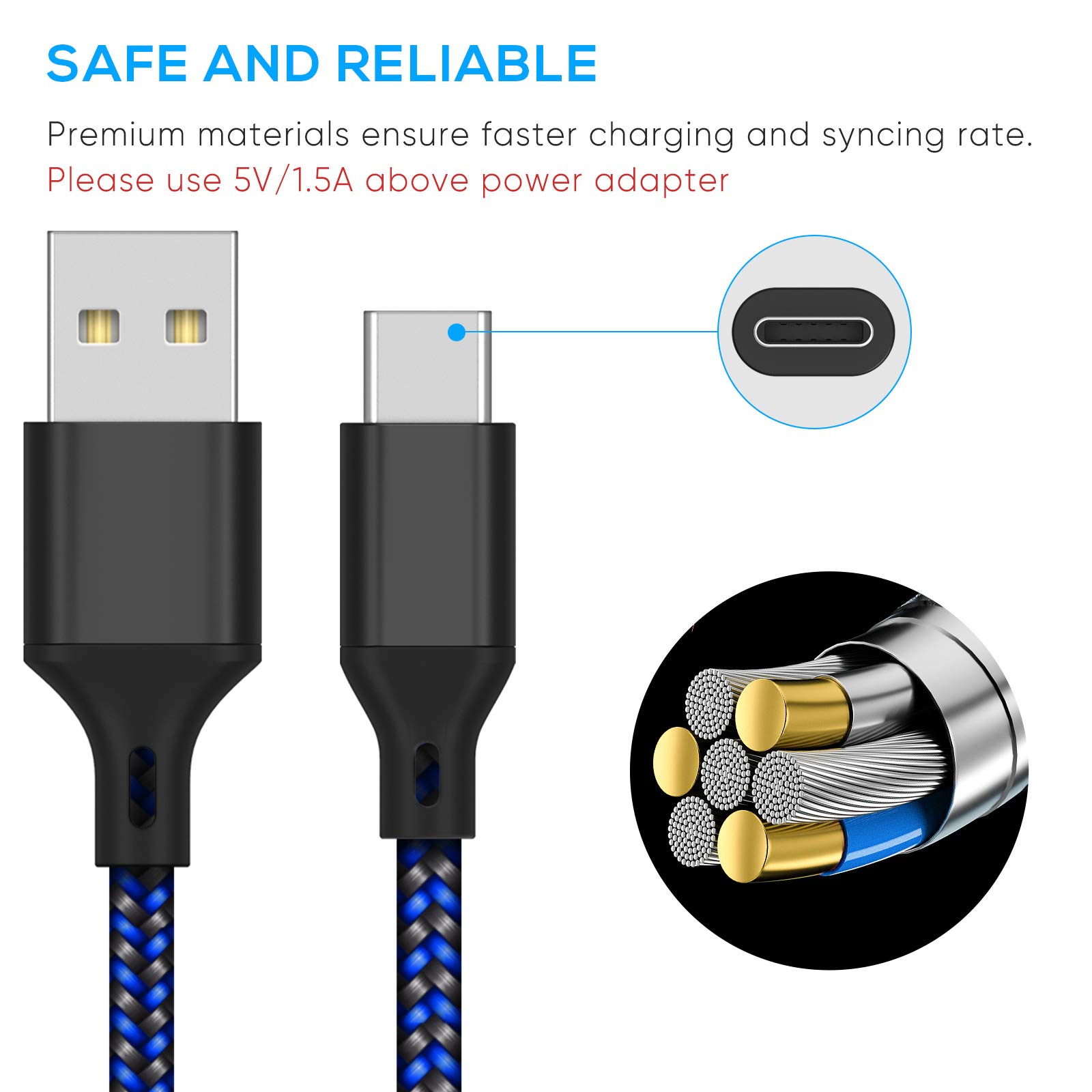 MENEEA 16.4FT Braided USB-C Charging Cable for PlayStation 5/Xbox Series X/S/Switch Controllers - Replacement Charger Cord for PlayStation 5/Xbox/Switch Accessories (Blue)