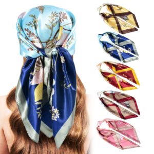 stlvoll 5pcs large satin head scarves - silk square like neck scarf hair wraps headscarf for sleeping head scarf bundle 35 in