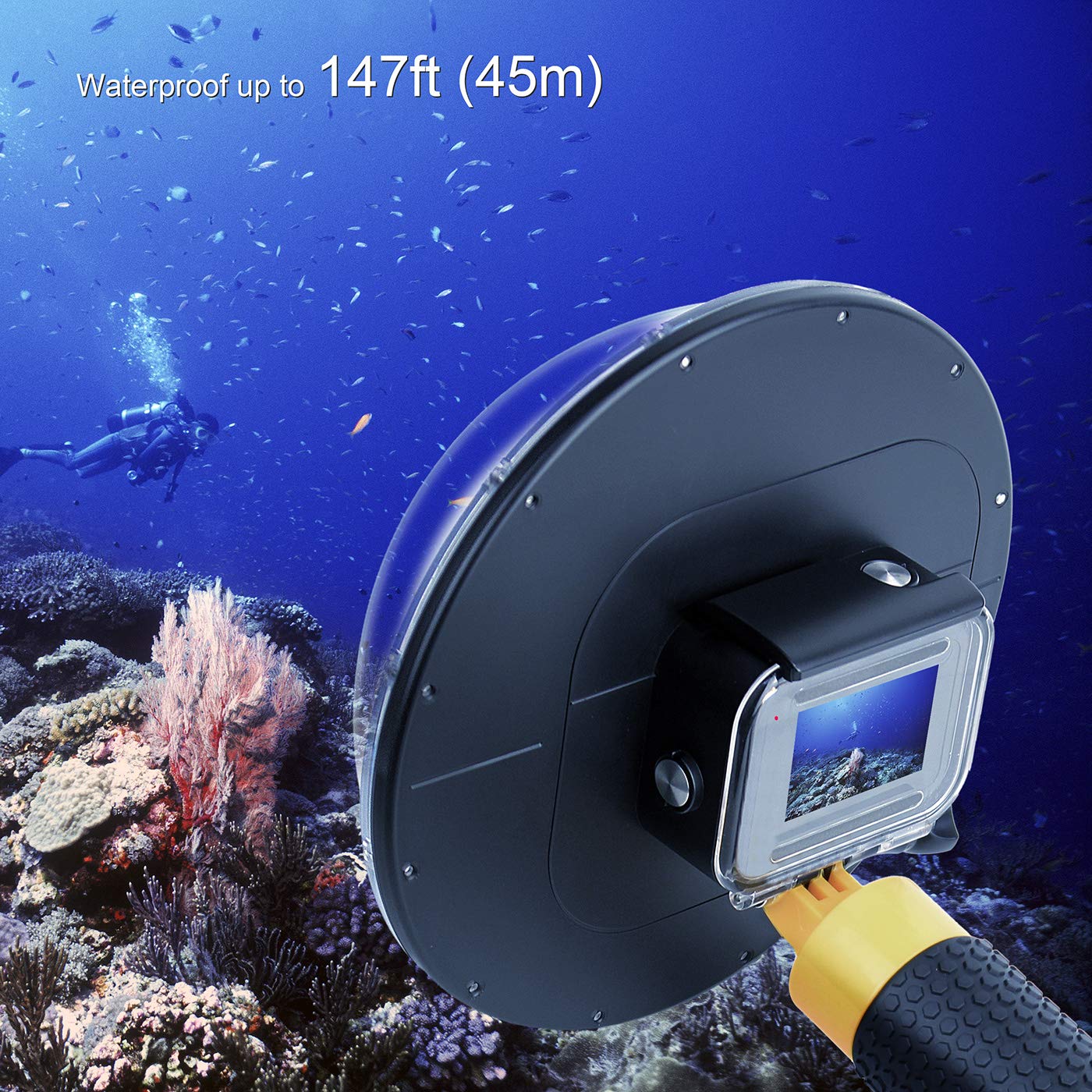 GEPULY Dome Port for GoPro Hero 9 10 11 12 Black, Underwater Waterproof Dome Port Housing Case + Floating Hand Grip + Trigger Accessories for GoPro Hero 12/Hero 11 /Hero 10 / Hero 9 Black Camera