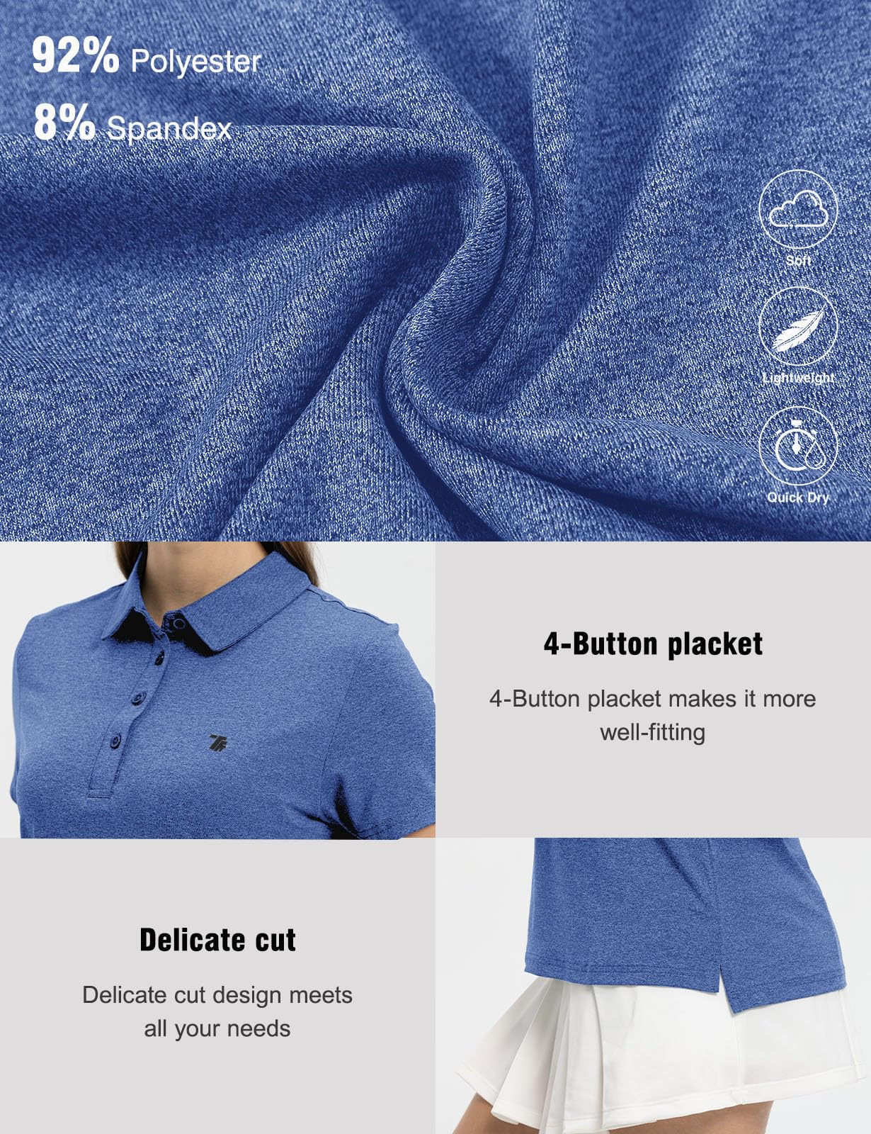 TBMPOY Women's Golf Polo T Shirts Lightweight Moisture Wicking Short Sleeve Shirt Quick Dry 4-Button Dark Blue M