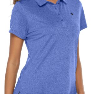 TBMPOY Women's Golf Polo T Shirts Lightweight Moisture Wicking Short Sleeve Shirt Quick Dry 4-Button Dark Blue M