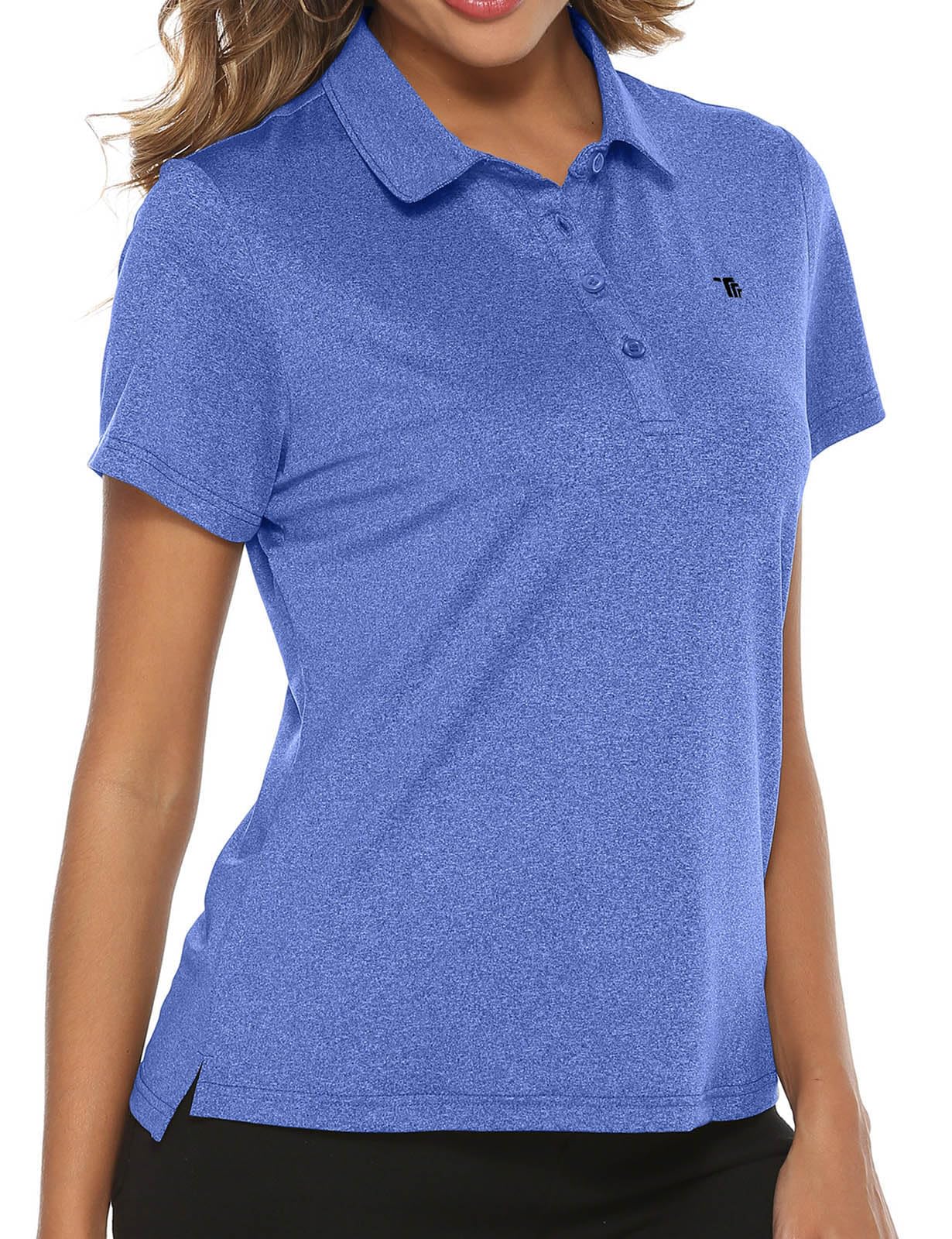 TBMPOY Women's Golf Polo T Shirts Lightweight Moisture Wicking Short Sleeve Shirt Quick Dry 4-Button Dark Blue M