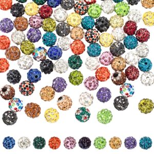 pagow 100 pieces rhinestone clay beads, mixed colors pave disco ball clay beads with rhinestones, polymer clay crystal round rhinestone beads charms for jewelry making diy necklace bracelet