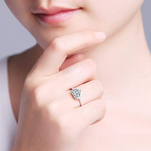 Sdouefos Rhodium Plated Sterling Silver Heart Shaped Cubic Zirconia CZ Halo Engagement Wedding Insert Ring Promise Rings for Her(9)