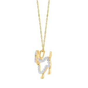 Elmas 1/10CT Round White Diamond 10K Yellow Gold Dachshund Dog Pet Pendant Necklace for Women