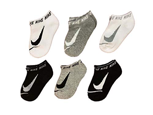 Nike Kid`s Swoosh Cushioned No Show Training Socks 6 Pack (Black(BN0472--42)/Grey/White, 5-7 (Little Kids))