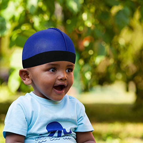 3 Pieces Kids Satin Wave Caps Set Unisex Kid Beanie Cap 360 Wave Wide Strap Skull Caps (Black, Silvery, Royal Blue)