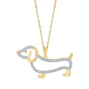 elmas 1/10ct round white diamond 10k yellow gold dachshund dog pet pendant necklace for women