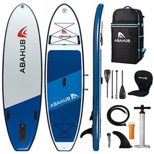 abahub inflatable sup, wide 10'6" x 34" x 6" isup, blue standup paddleboard with adjustable carbon fiber paddle, kayak seat, for yoga, paddle board, kayaking, surf, canoe, fishing