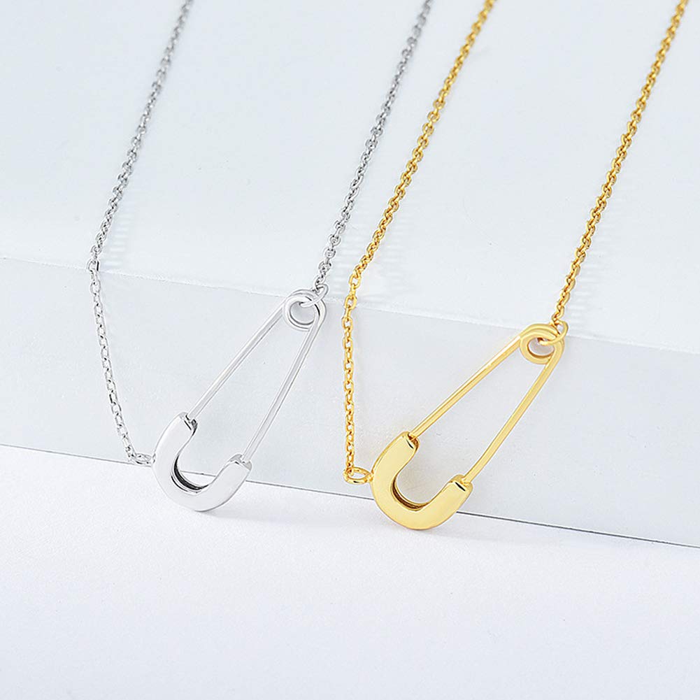 OIDIMS Safety Pin 925 Sterling Silver Necklace for Women Girls Chain with Pendant 14K Gold Finish Personalized Support Symbol For Refugee Charms Simple Meaningful Minimalist Jewelry (Silver)