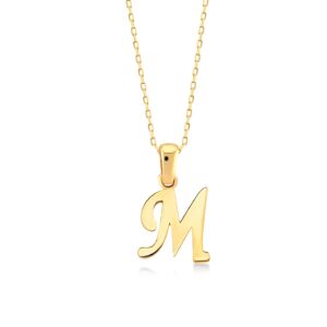 gelin 14k solid gold custom script initial necklace | 14 gold letter pendant necklace for women, a-z, all letters, 18" (m)