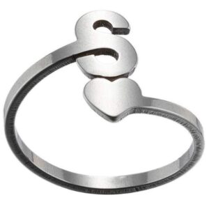 jude jewelers stainless steel heart shaped ajudstable size initial letter a-z alphabet wedding engagement promise statement ring (s, adjustable)