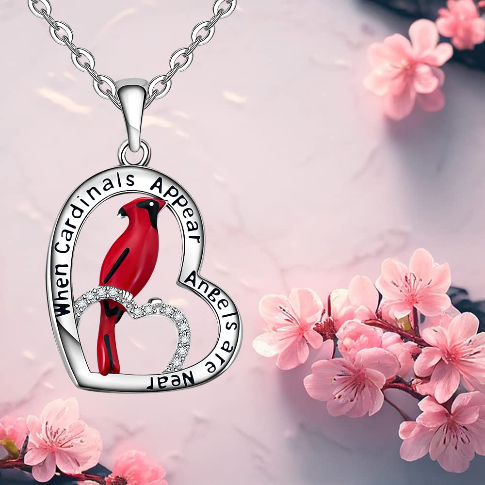 Red Cardinal Bird Pendant Necklace Inspirational Memorial Jewelry Sterling Silver Cardinal Appear When Angels Are Near Sympathy Spiritual Gifts for Women Loss of Loved One