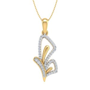 finerock 1/5 carat butterfly diamond pendant necklace in 10k yellow gold (silver chain included) - igi certified