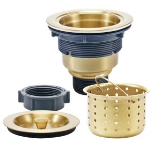 kone 3-1/2 inch gold sink drain, durable stainless steel brass kitchen sink drain assembly kit with sink strainer waste basket/strainer assembly/sealing lid for standard kitchen sink