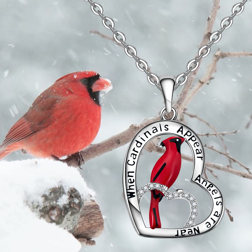 Red Cardinal Bird Pendant Necklace Inspirational Memorial Jewelry Sterling Silver Cardinal Appear When Angels Are Near Sympathy Spiritual Gifts for Women Loss of Loved One