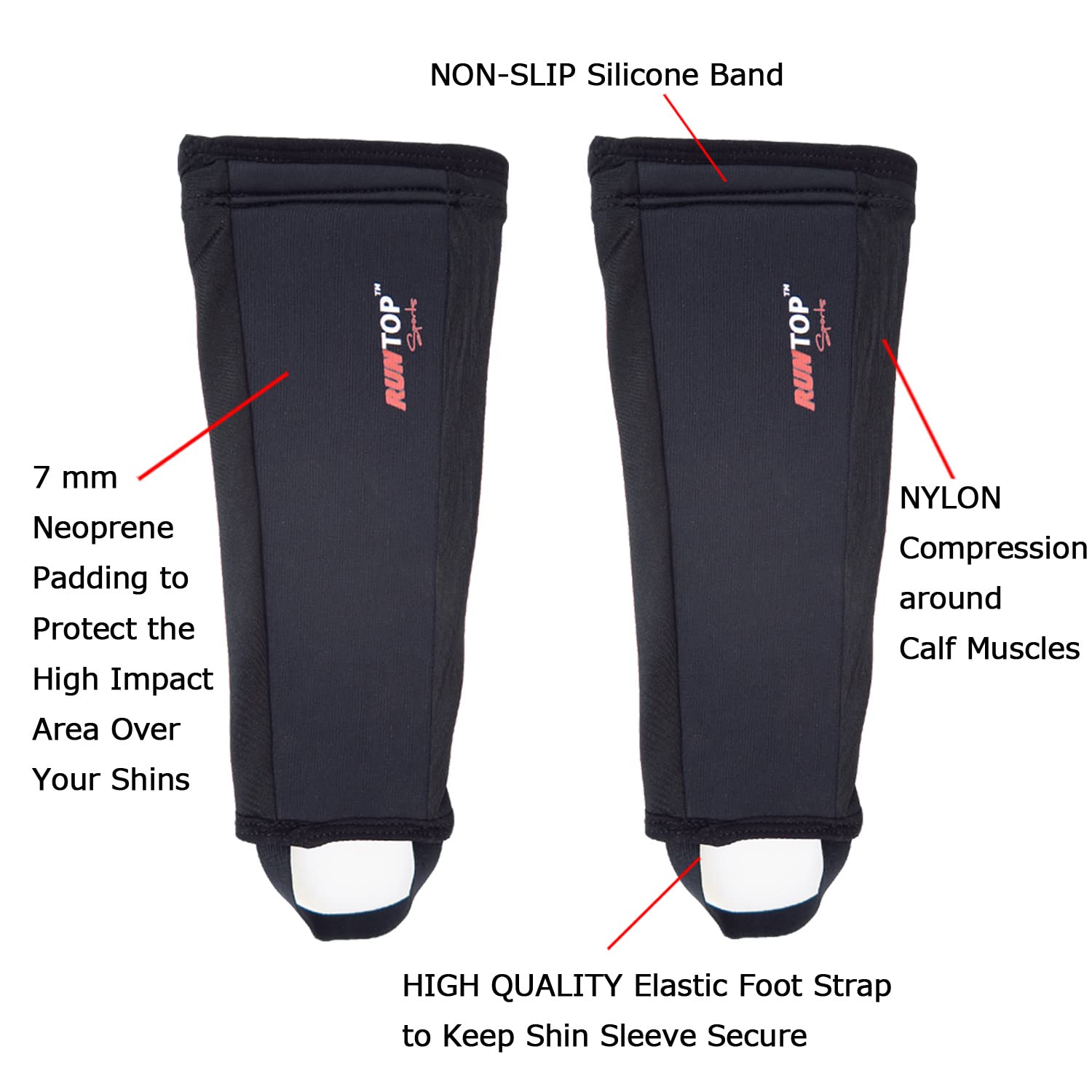 RUNTOP Shin Sleeves Guards for Rope Climbing Deadlifting Weightlifting Powerlifting Cross Fitness Training Box Jumping Leg Calf Support Men Women (7mm Black-Single, S)