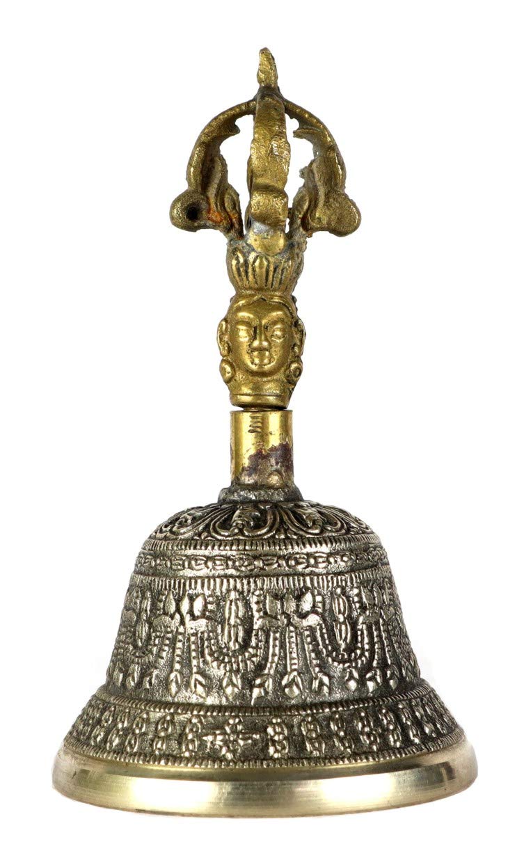 ASHIRWAD Tibetan Hand Bell 4, 5 & 6 inches for Meditation & Prayer Dorje Vajra (5 inches)