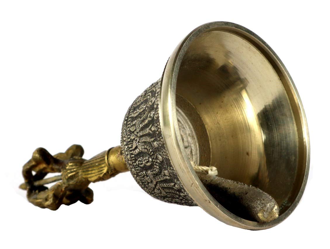 ASHIRWAD Tibetan Hand Bell 4, 5 & 6 inches for Meditation & Prayer Dorje Vajra (5 inches)