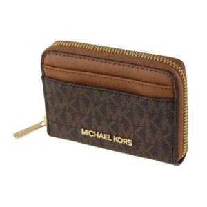 michael kors jet set travel medium zip around faux leather card case (brown/luggage)