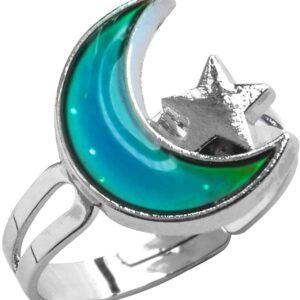 swqfzki 2 PCS Moon and Star Mood Rings Adjustable Color Changing Finger Ring for Women Girls