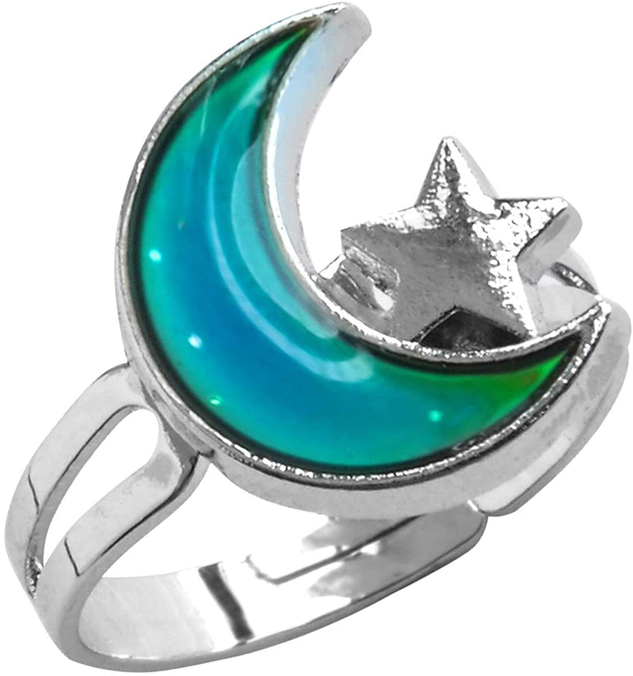 swqfzki 2 PCS Moon and Star Mood Rings Adjustable Color Changing Finger Ring for Women Girls