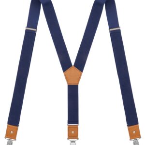 ZXEROYM Suspenders for Men Adjustable Y Back Elastic with Strong Clips Navy