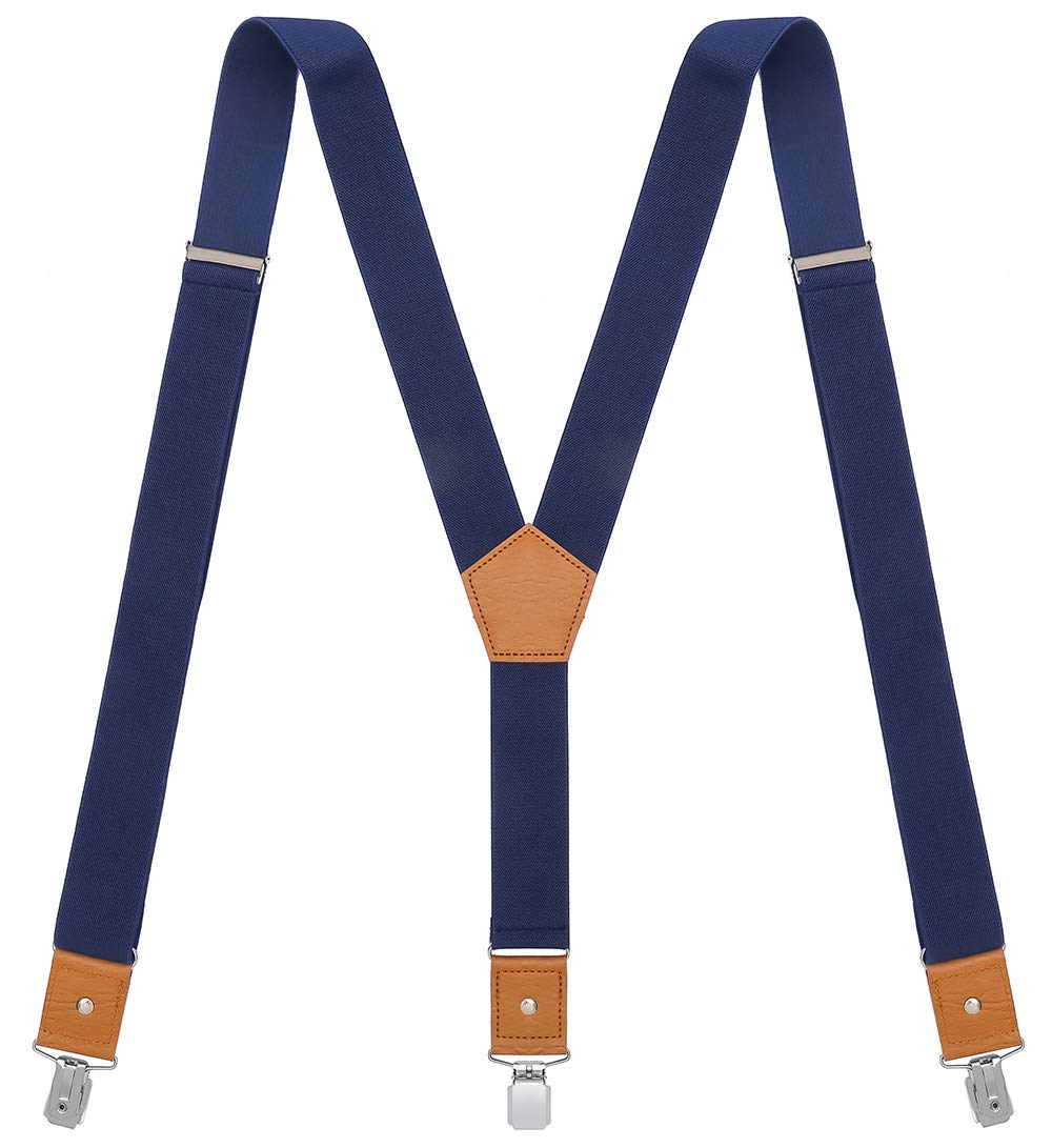 ZXEROYM Suspenders for Men Adjustable Y Back Elastic with Strong Clips Navy