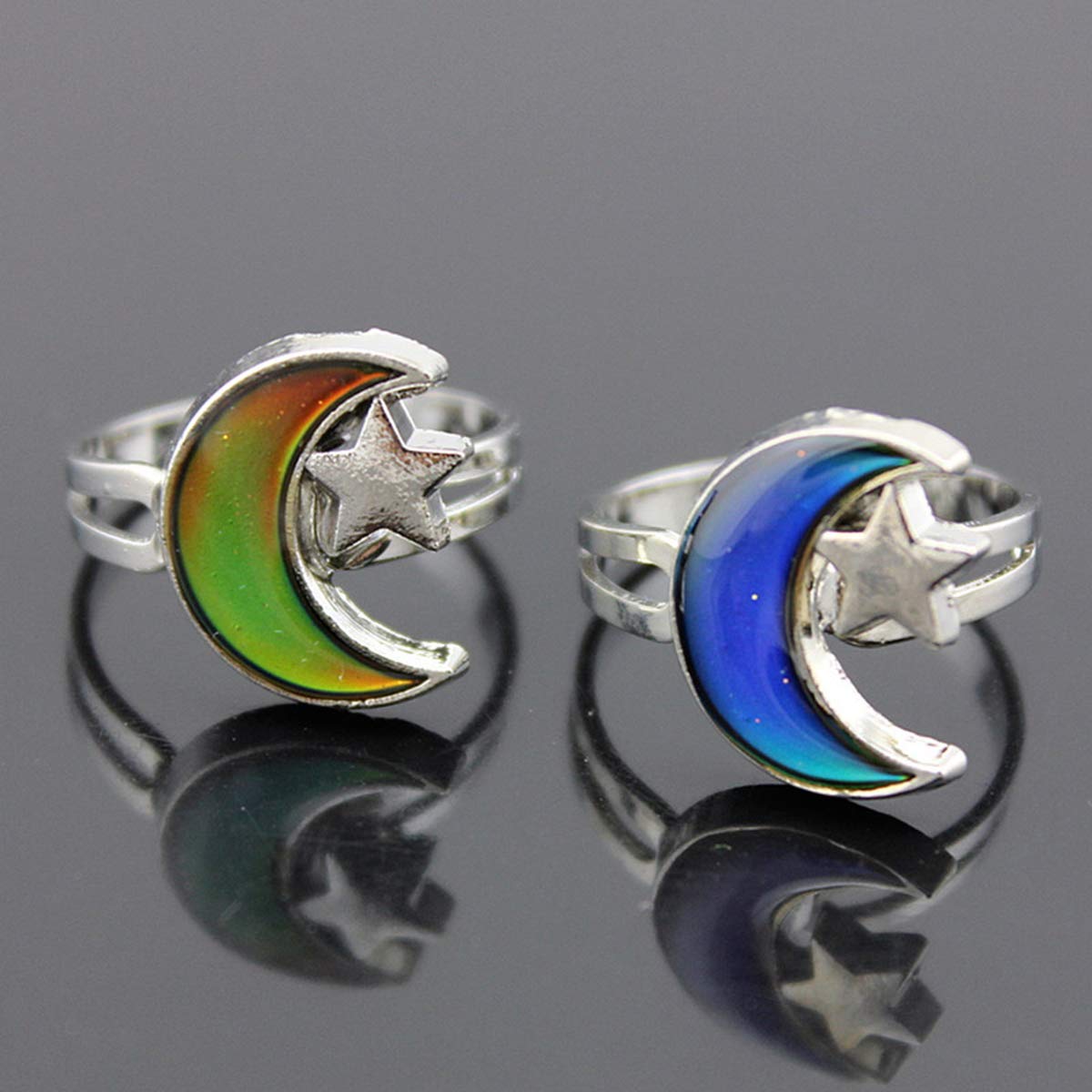 swqfzki 2 PCS Moon and Star Mood Rings Adjustable Color Changing Finger Ring for Women Girls