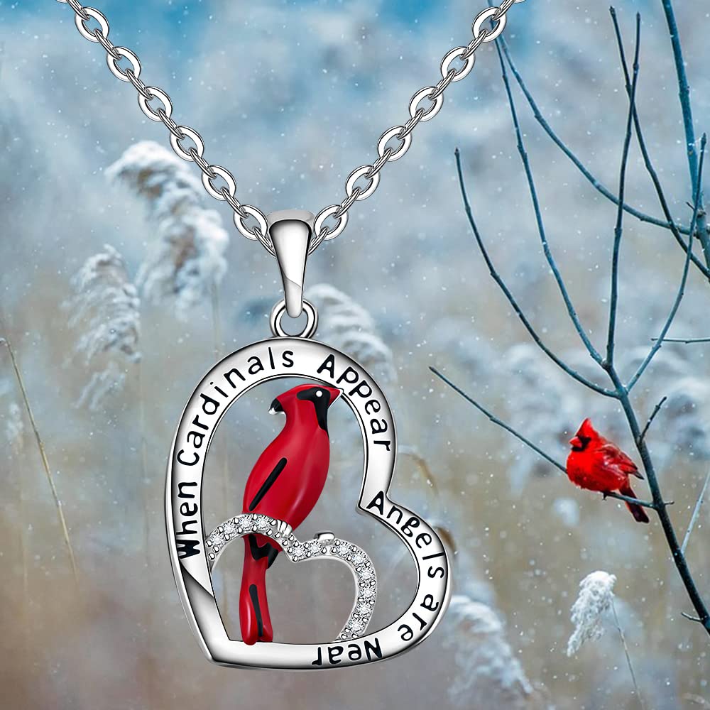 Red Cardinal Bird Pendant Necklace Inspirational Memorial Jewelry Sterling Silver Cardinal Appear When Angels Are Near Sympathy Spiritual Gifts for Women Loss of Loved One